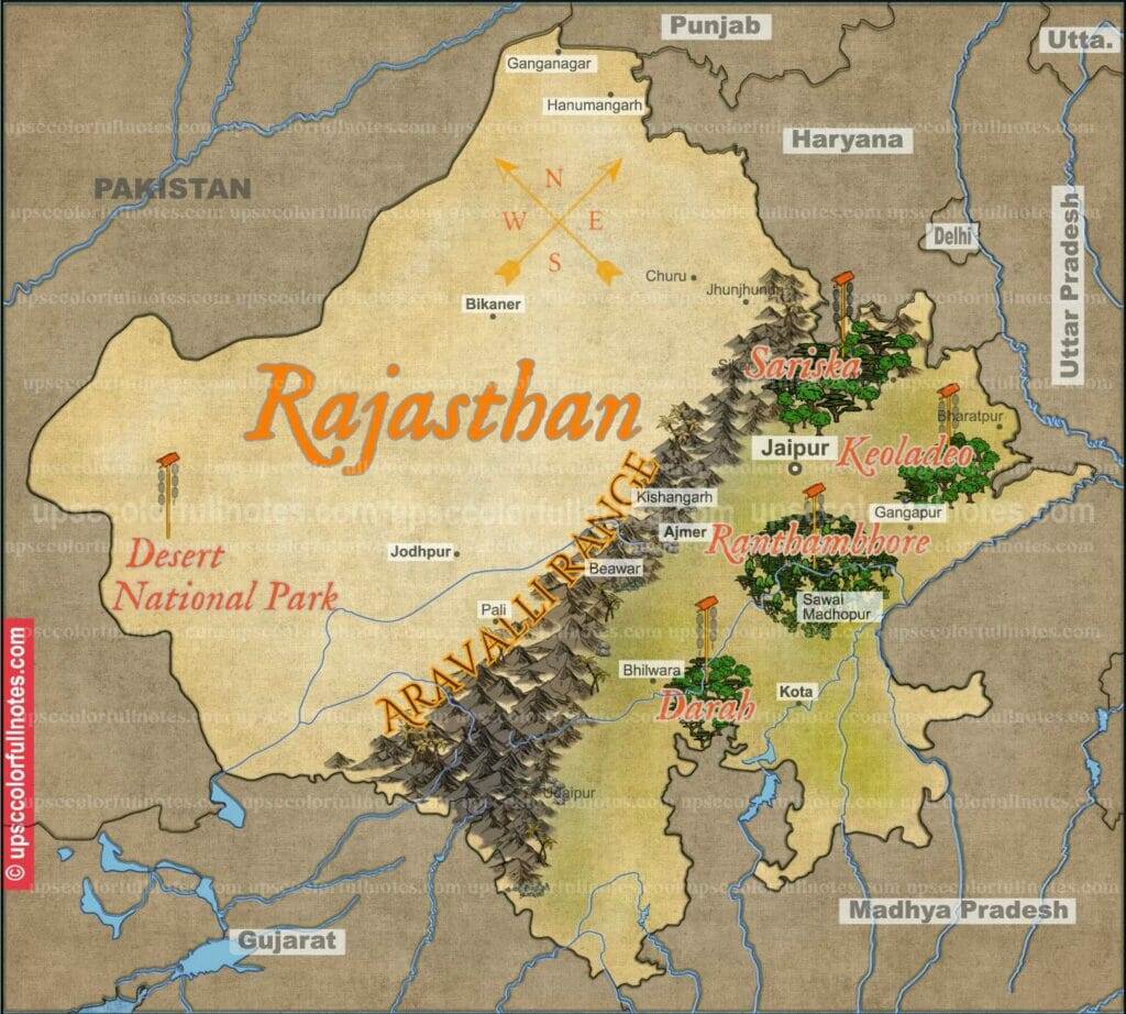 Everything about Sariska Tiger Reserve [Map] - UPSC Colorfull notes