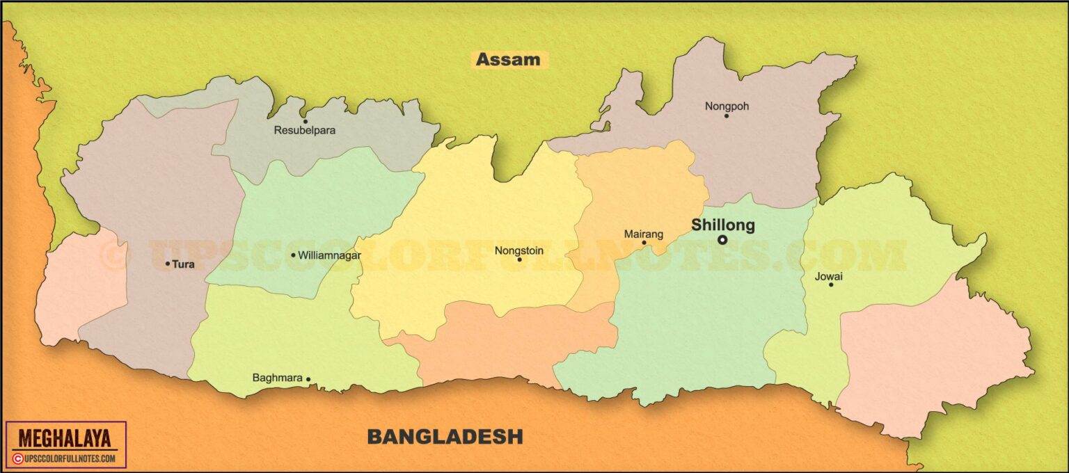Download latest Meghalaya Map -HD - UPSC Colorfull notes