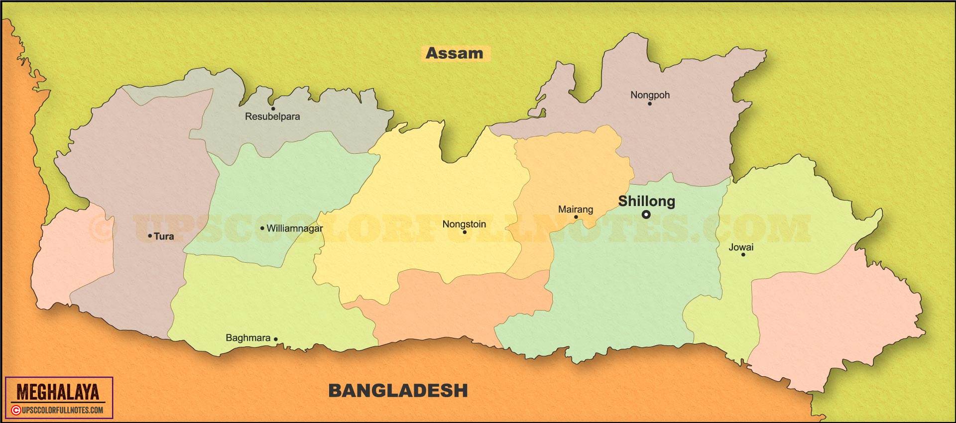 Download latest Meghalaya Map -HD - UPSC Colorfull notes