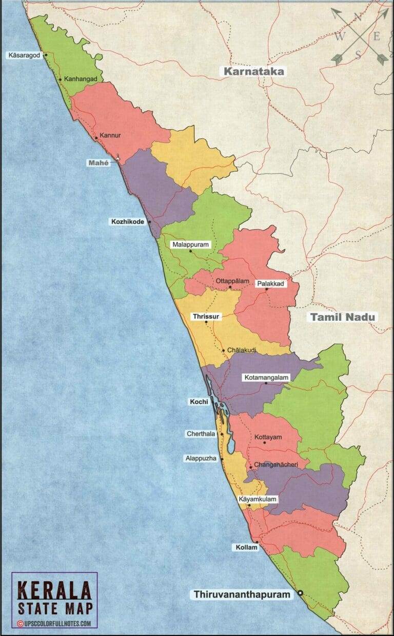 Download Kerala Map with districts in HD quality! 2022 - UPSC Colorfull ...